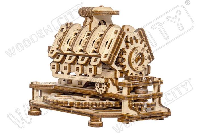 V8 engine - toy mechanical wooden puzzle 3D